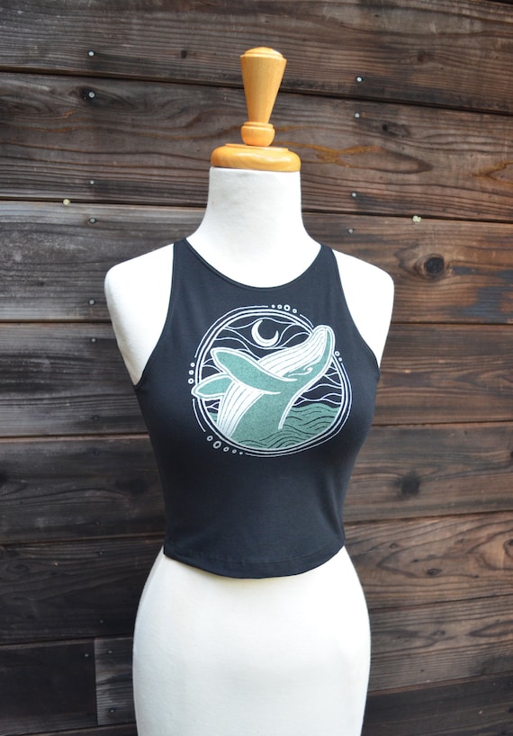 Glow in the Dark Whale Fitted Crop Top Sacred Geometry Crop