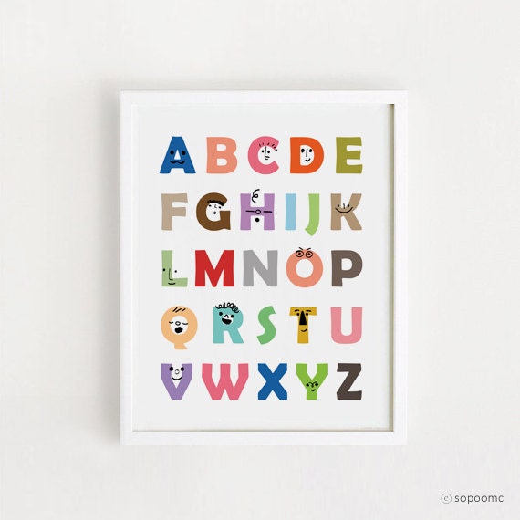Printable Cute Alphabet poster Digital Print Kawaii Kids
