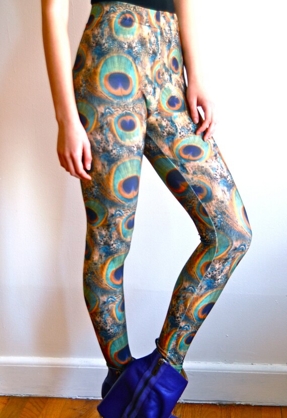 Items Similar To Women Leggings Peacock Feathers All Sizes On Etsy