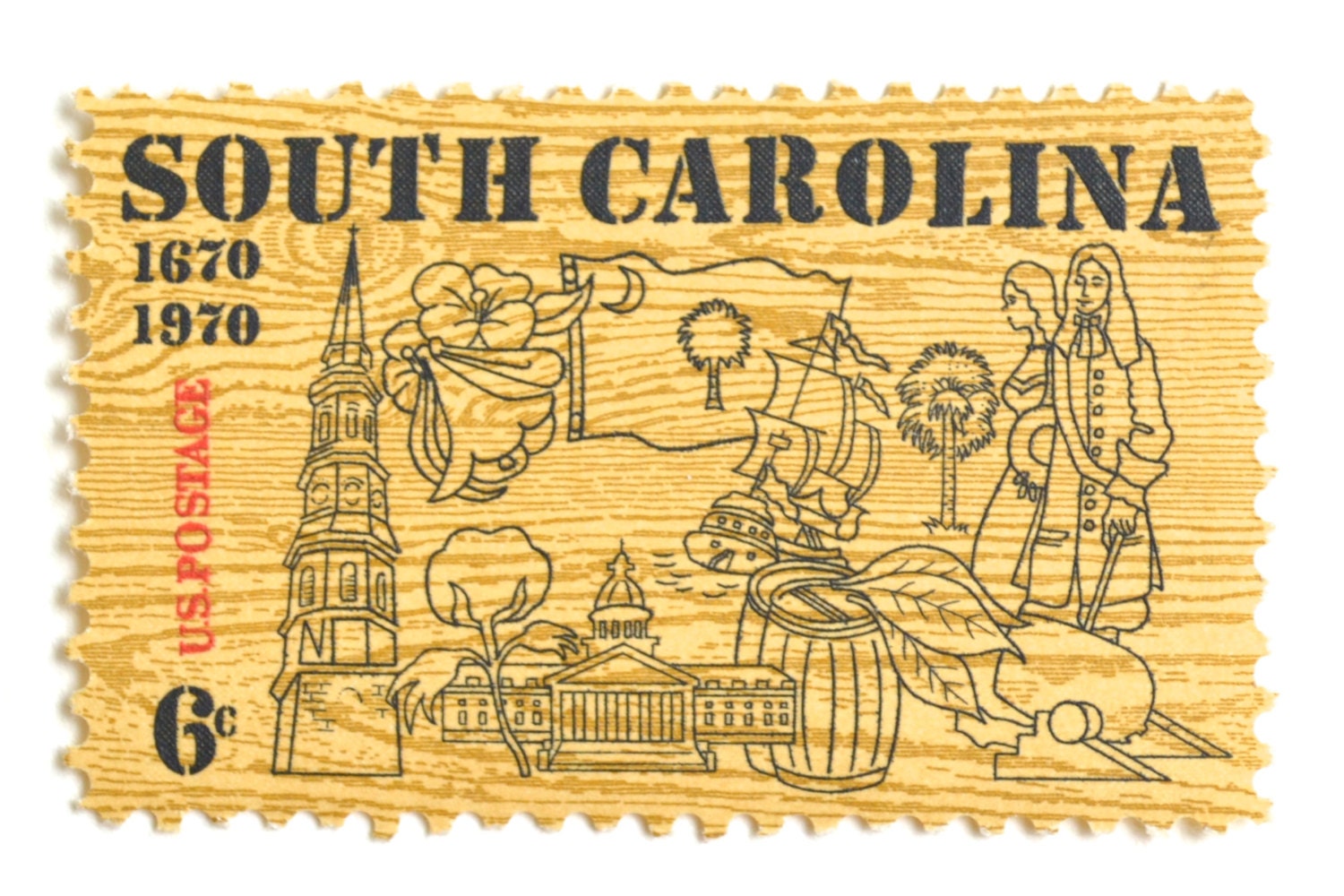 10 Unused South Carolina Postage Stamps // Vintage 6 Cent