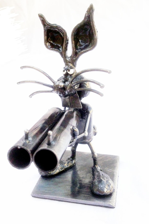 Homicidal Rabbit with Shotgun Steel Sculpture