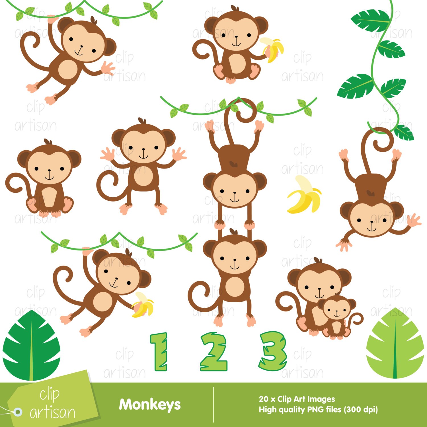Affe Clipart / Affen Clipart / Baby Monkey Clipart