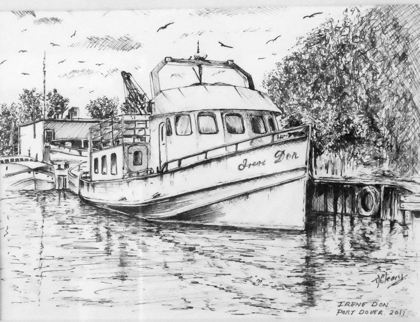 Fishing Boat Drawing. A Print from an Original Drawing by