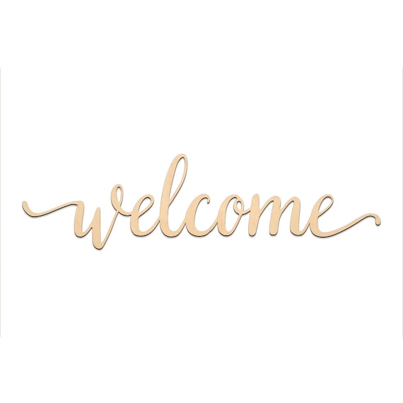 Welcome Script Word Wood Sign Wooden words Sign Art Rustic