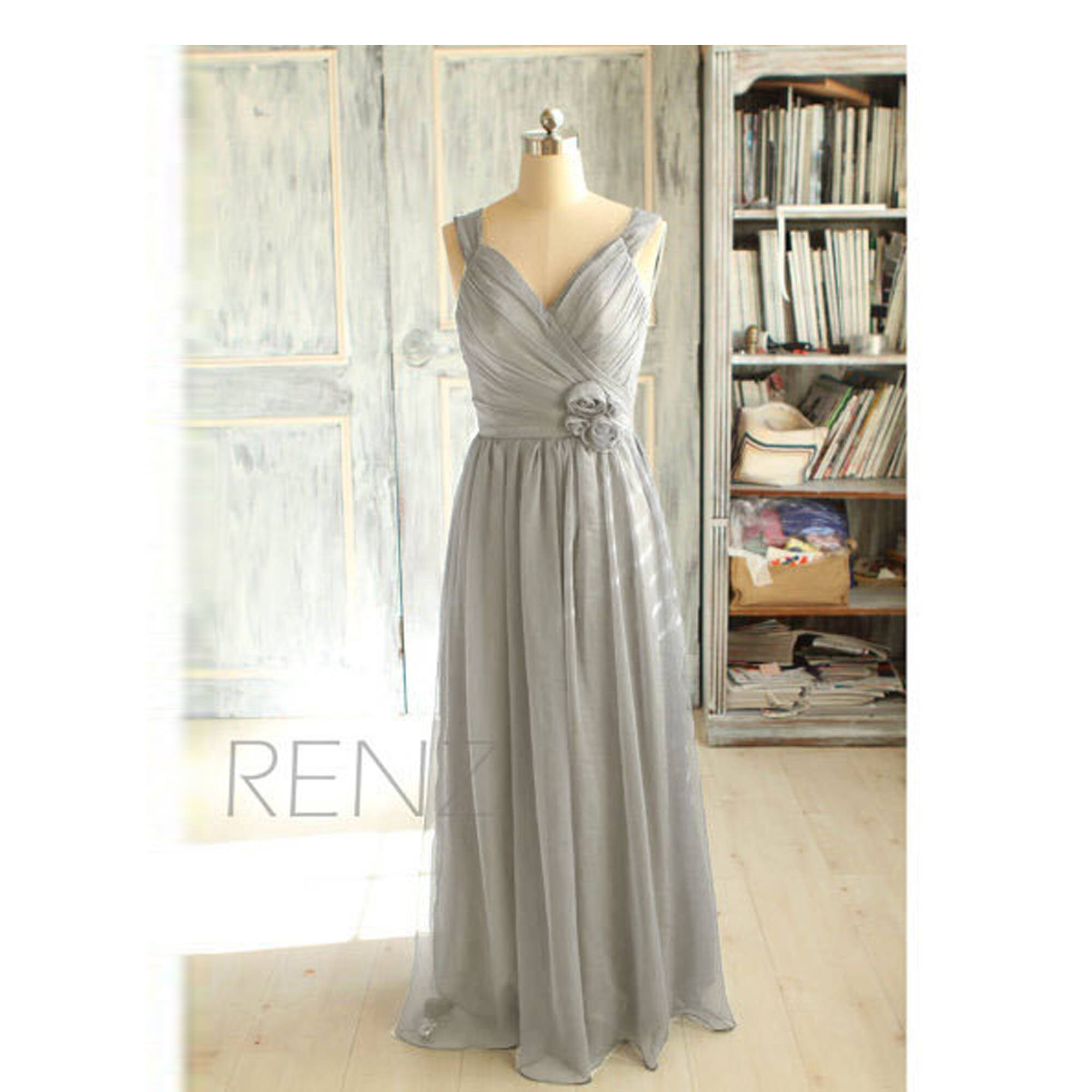 Medium Gray Bridesmaid Dress Gray Wedding Dress Chiffon Long