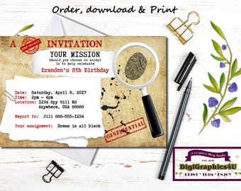 Secret Agent Party Invitations Spy Birthday Invites INSTANT