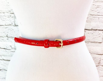 Red leather belt | Etsy