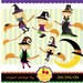 Halloween Cute Witches digital clipart set blond and brown