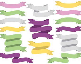 Digital Ribbon Banner Clipart Rainbow Border Frame Tag Ribbon