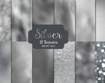 Silver and Pink Digital Paper Silver Glitter on Pink