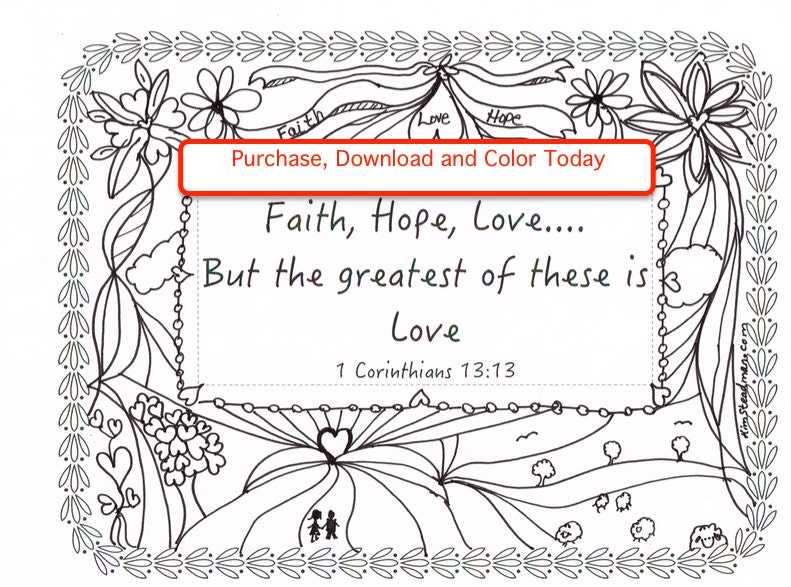 Faith Hope Love Downloadable Coloring Page Scripture Bible