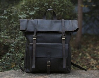 Men backpacks Navy blue leather backpack multi way leather bag
