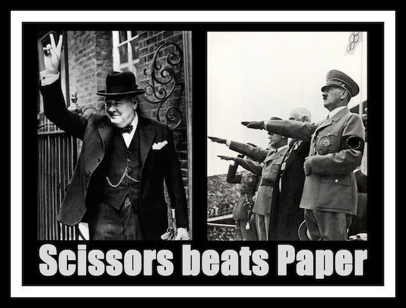 Churchill v Hitler Scissors beats Paper T SHIRT 2