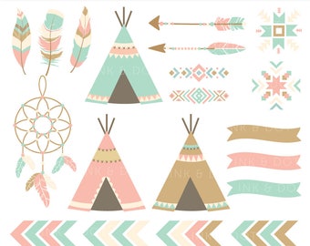 Tribal clipart teepee feathers clip art ethnic deer
