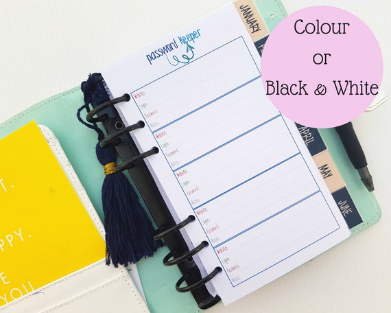 Printed Personal size PASSWORD KEEPER x 10 details Planner