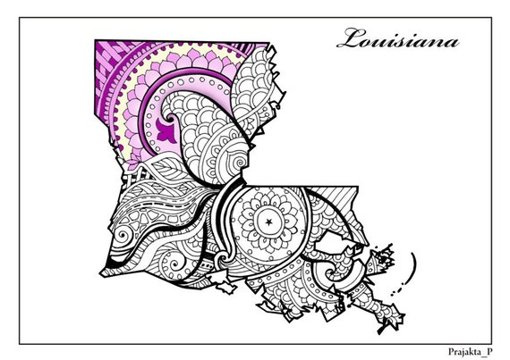 Louisiana state map Adult coloring page printable July 4th