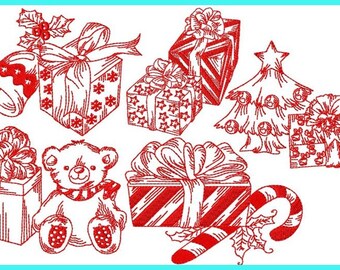 Christmas redwork | Etsy