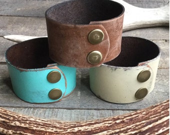 Wide leather cuff | Etsy