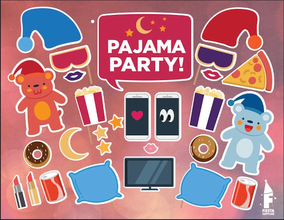 Slumber party Printable Photobooth Props Pajama Photo booth