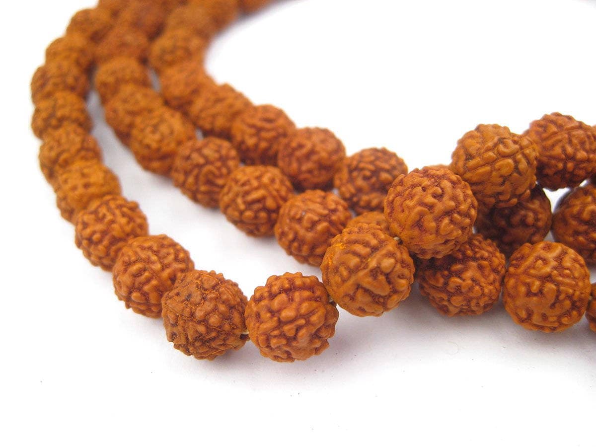 108 Rudraksha Natural Seed Prayer Beads: 8mm Rudraksha Beads