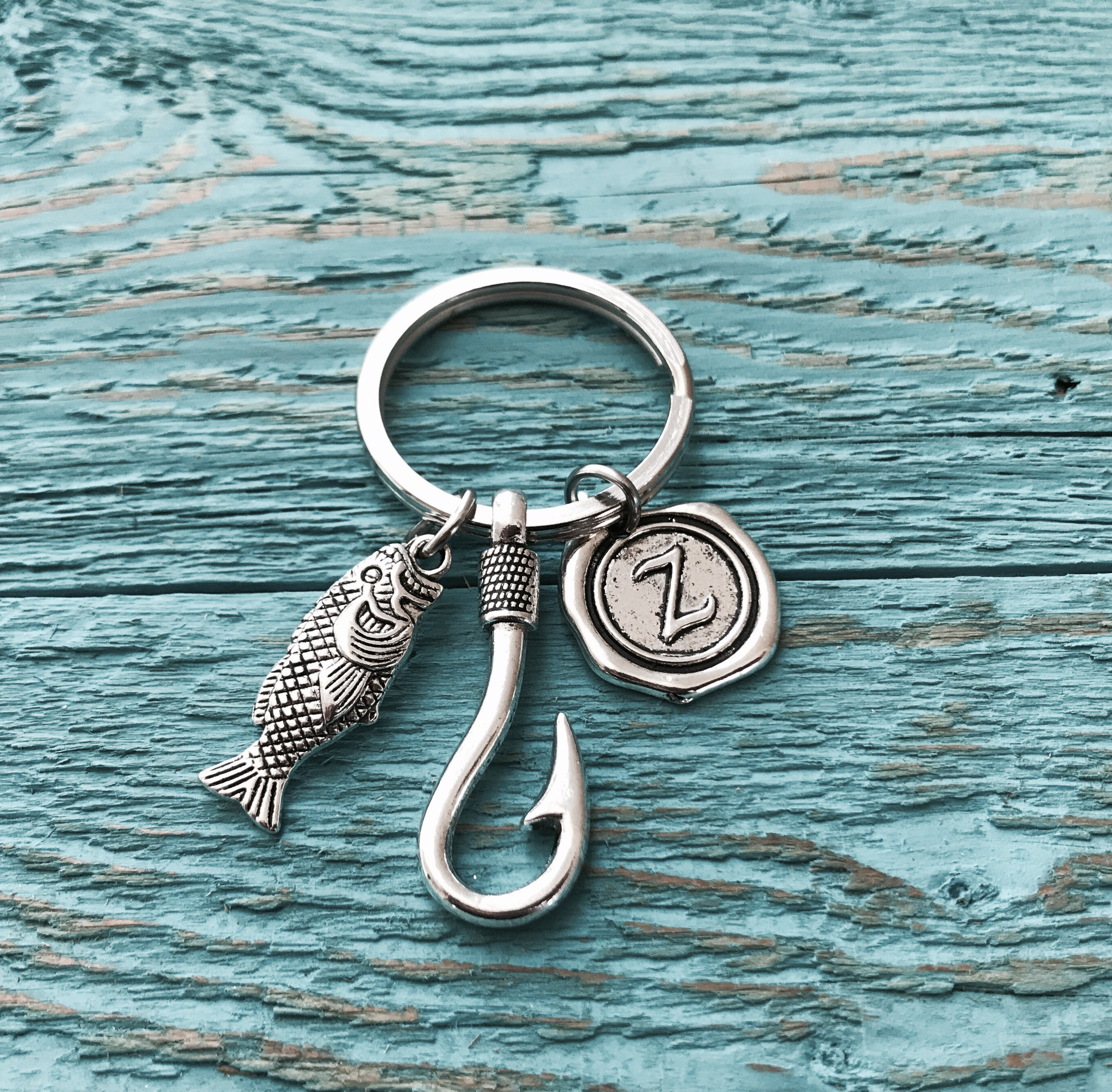 Fish Hook Keychain Fish Keychain Key Ring Silver keychain