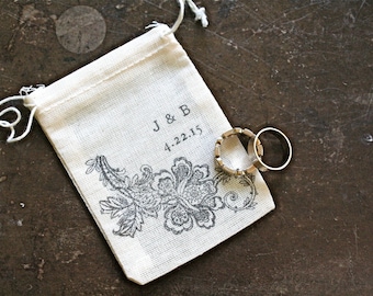 Personalized wedding ring bag rustic cotton ring bag ring