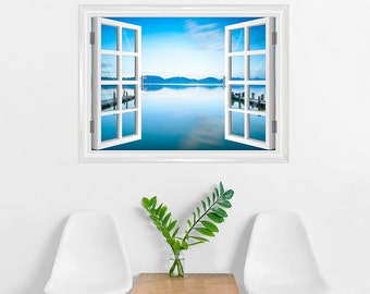 Boat at Dock Window Mural Removable Wall Decal Wall Decor