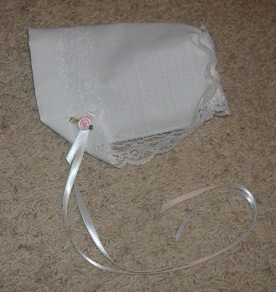Baby Hankie Bonnet / Wedding Handkerchief with Floral Scallop