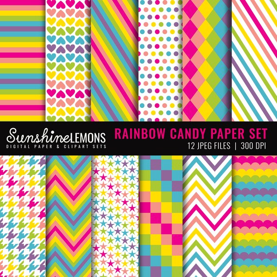 Rainbow Candy Digital Scrapbooking Paper Set COMMERCIAL USE