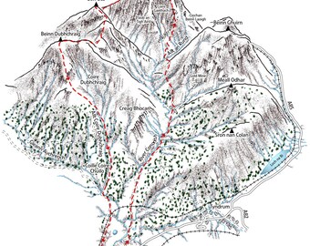 The Cuillin Ridge on the Isle of Skye. Line illustration