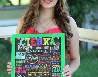 Sweet 16 Birthday Board Poster Custom for any age gender