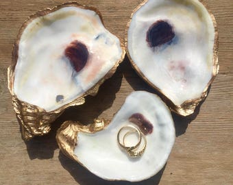 White and Gold Oyster Shell Ring Dish Ring Holder Ring Bowl