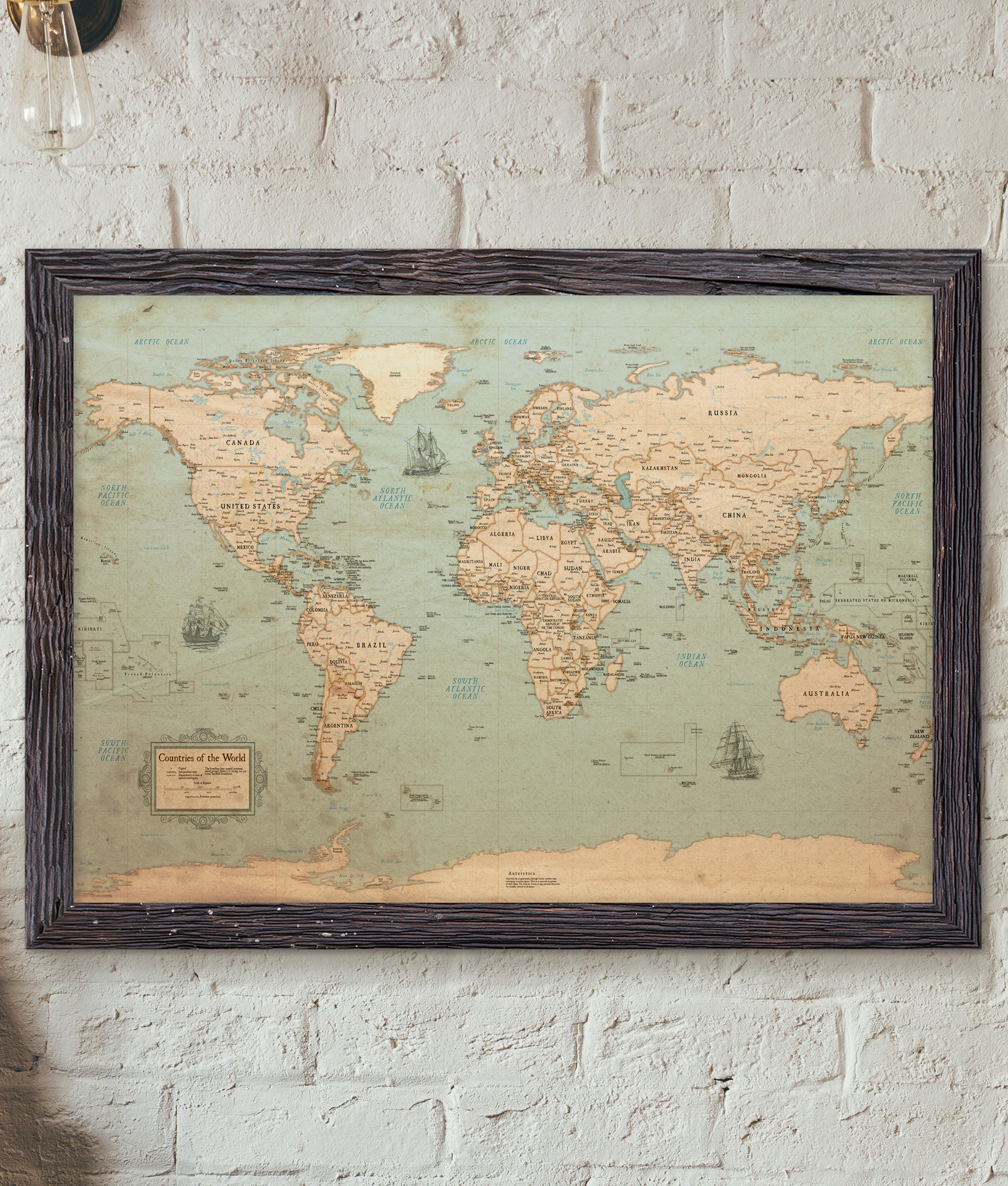 World Map Rustic Style Uncustomized Old Style Wall Map