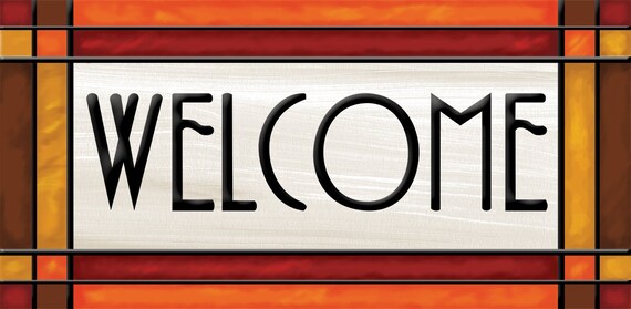 Welcome Sign Arts and Craft Stained Glass Look Craftsman