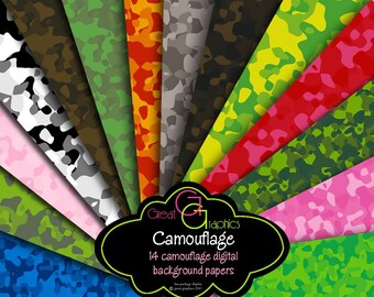 Colorful Camo Papers Digital Paper Set Scrapbook Paper INSTANT