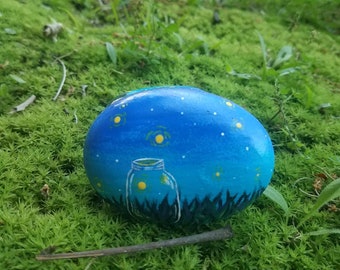 Watercolor Firefly Jar Painting Print titled A Summer