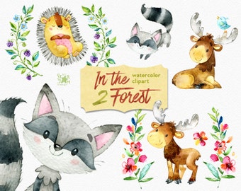 Woodland Friends 2. Watercolor animals clipart forest deer
