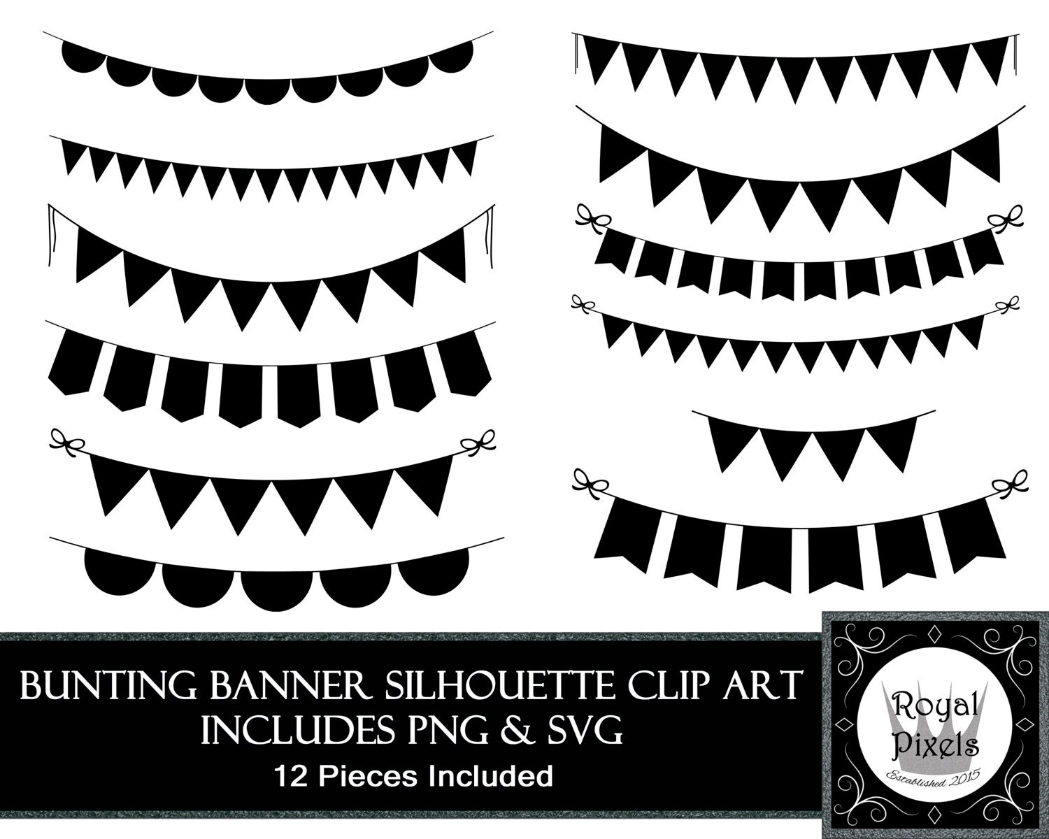 Bunting Banner Silhouette Png And Svg Clip Art Set 12 Piece