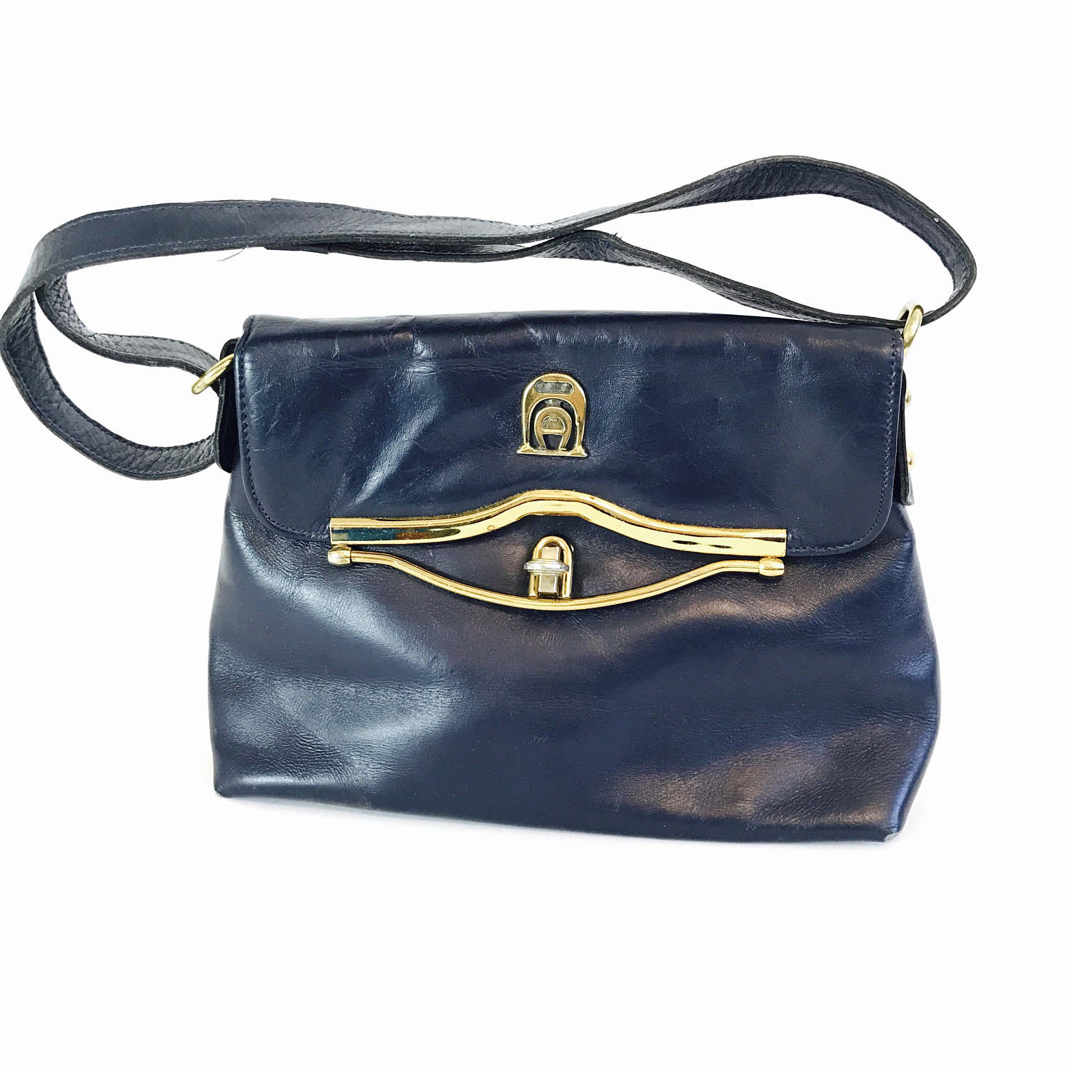 Etienne Aigner bag, Vintage 70s purse, blue leather handbag, Navy Blue ...