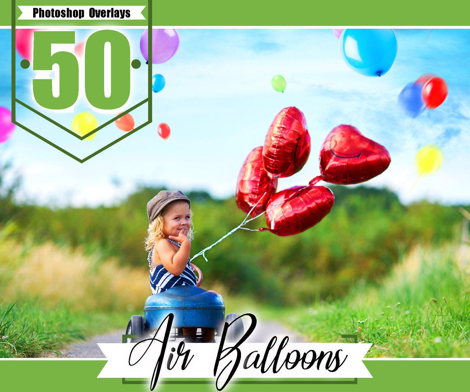 50 Falling air Balloons photo overlays Photoshop Overlays