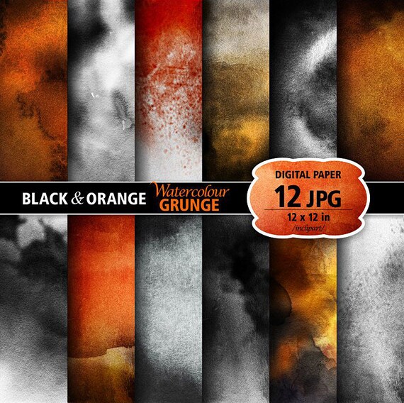 Grunge Watercolour Digital Paper Clip Art. Set of 12 JPG Black