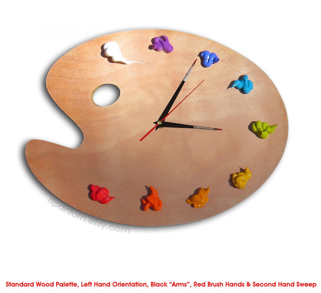 Artist Palette Clock 3D Paint on Wood Left or Right Handed