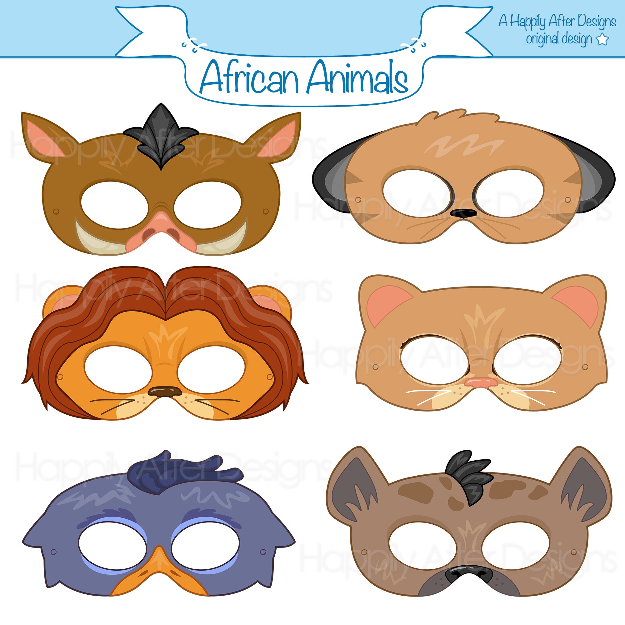 African Animals Printable Masks lion mask meerkat mask