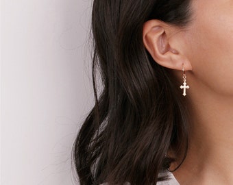 Gold cross earrings | Etsy