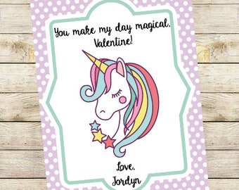 Rainbow Unicorn Valentines Printable DIY Instant Download