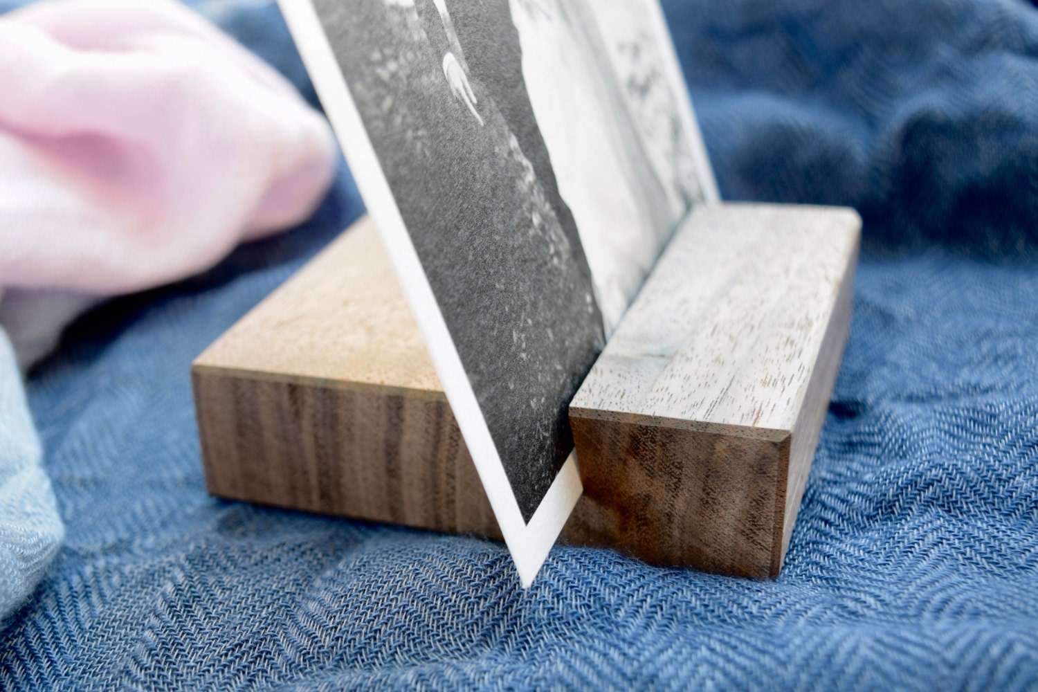 Walnut Wood Photo Stand Dark Wood Picture Holder Wooden