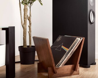 Modern Vinyl LP Record Storage Display Holder in Walnut Holds
