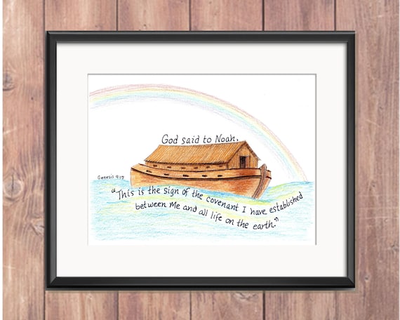 Noahs Ark Bible Verse art print scripture design hand