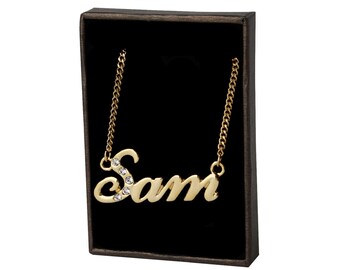 Name Necklace Sam White Gold Plated 18ct Personalised
