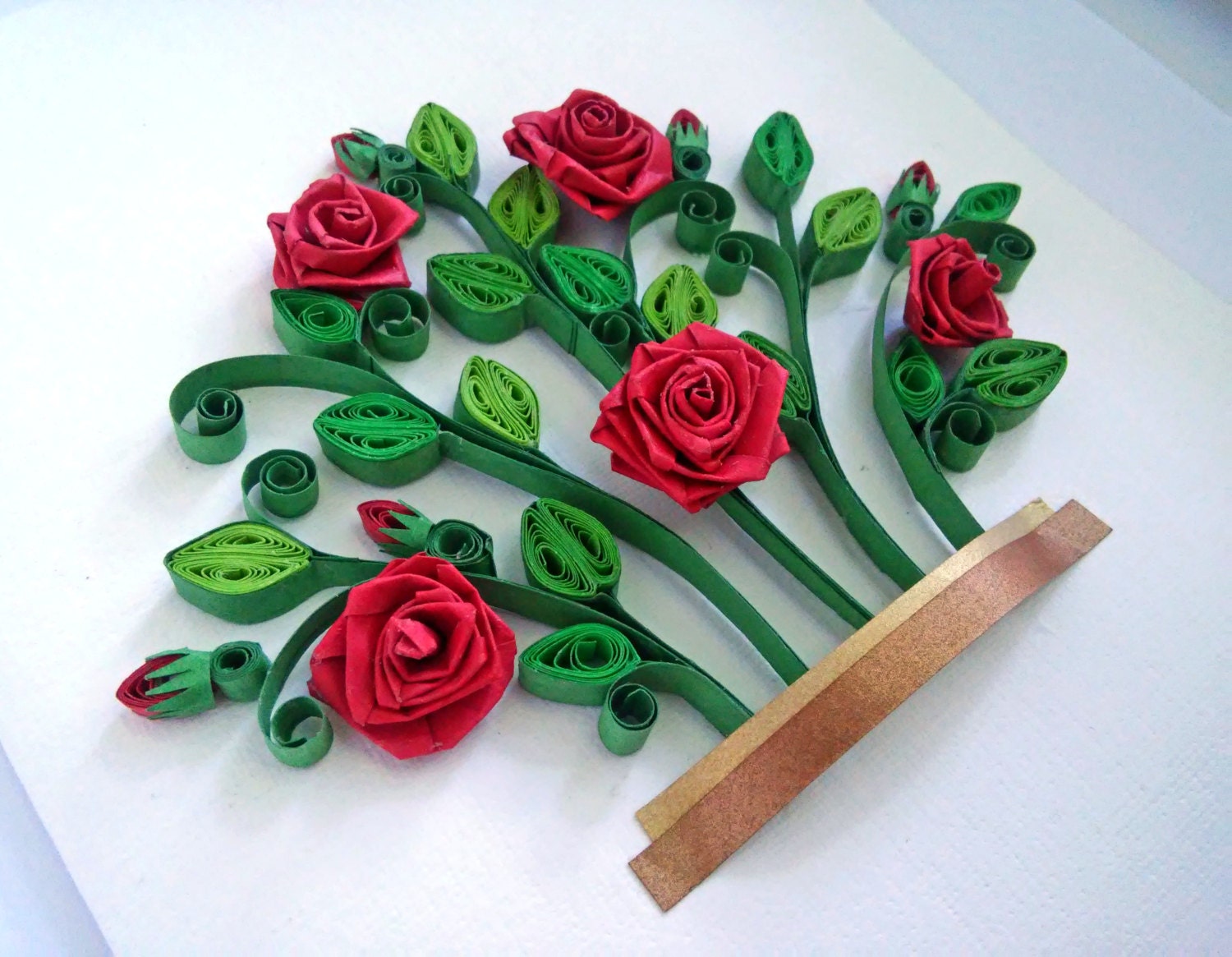 Red Roses Bush Quilling Paper Art Quilling Shadow Box Wall